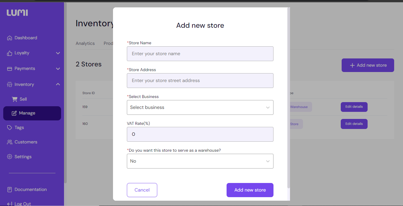 How to Create a Store on Lumi Business Inventory - Lumi Business Blog